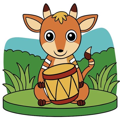 A Cartoon Drawing Of A Deer With A Drum And A Cartoon On It Premium