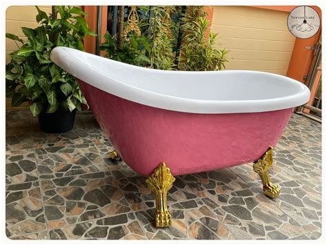 Tsc 905p อ่างอาบน้ำวินเทจสีชมพู ขาสิงห์ ร้านต้นข้าวโคมไฟ Toncawlamp