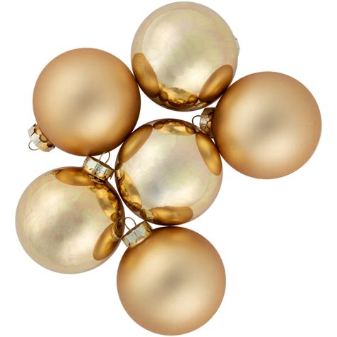 6ct Champagne Gold 2 Finish Glass Ball Christmas Ornament Set 325