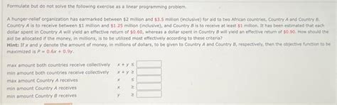 Solved Formulate But Do Not Solve The Following Exercise As