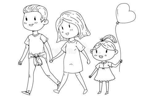 Fam lia Dos Desenhos Animados Mulher Gravida E As Crian as Pequenas Ilustração do Vetor