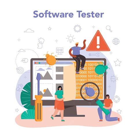 Premium Vector Software Tester Application Or Website Code Testing Software Development And