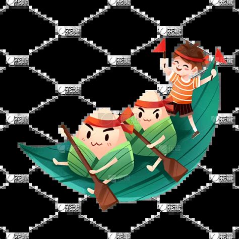 卡通感端午节划龙舟元素贴纸素材 花瓣网