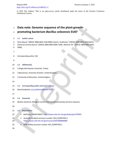 Pdf Genome Sequence Of The Plant Growth Promoting Bacterium Bacillus