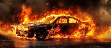 Car Engulfed In Flames Premium Ai Generated Image