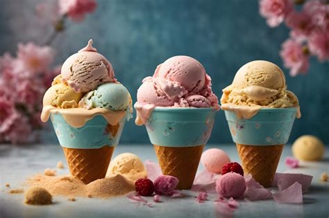 Premium Ai Image Four Scoops Of Ice Cream