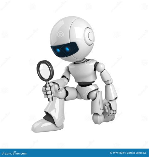 White Robot With Magnifying Glass Stock Illustration Illustration Of