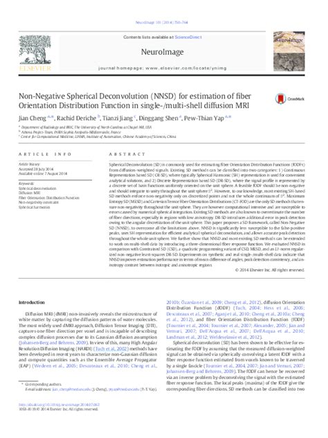 Pdf Non Negative Spherical Deconvolution Nnsd For Fiber Orientation