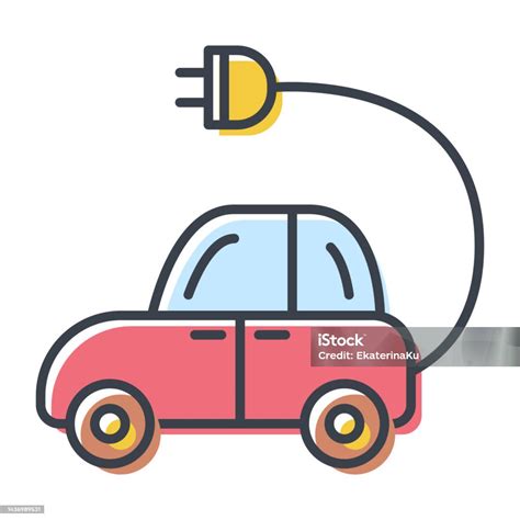 충전에 전기 자동차 벡터 고립 플랫 아이콘 환경 보전 및 생태 개념 설계 요소 개념에 대한 스톡 벡터 아트 및 기타 이미지