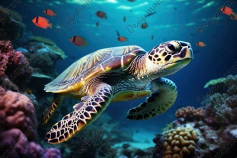 Vibrant Turtle Underwater Background Generate Ai