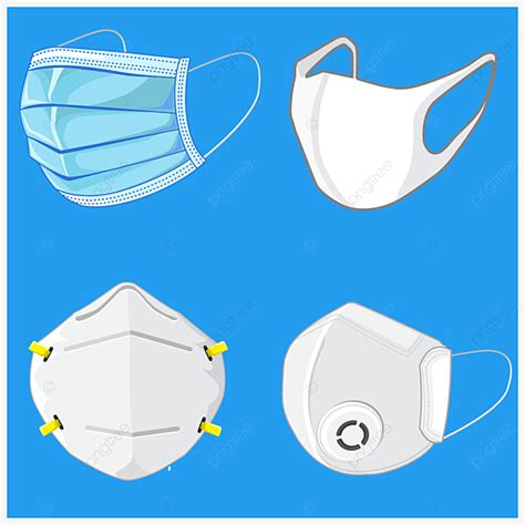 박테리아 바이러스 질병으로부터 보호하기 위해 마스크 벡터 일러스트 레이 션 의료 호흡 마스크의 다양한 유형 배경 공백 케어 Png 일러스트 및 벡터 에 대한 무료