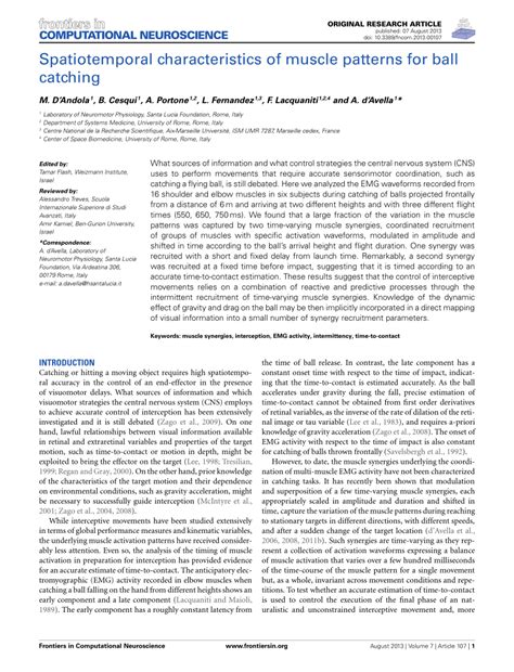 Pdf Spatiotemporal Characteristics Of Muscle Patterns For Ball Catching