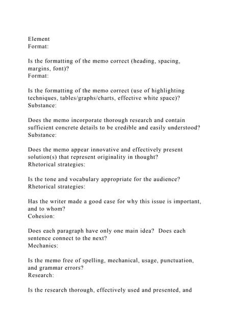 Elementformatis The Formatting Of The Memo Correct Heading Docx
