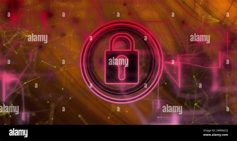 Image Of Padlock In Circles Navigation Pattern And Connected Dots Over