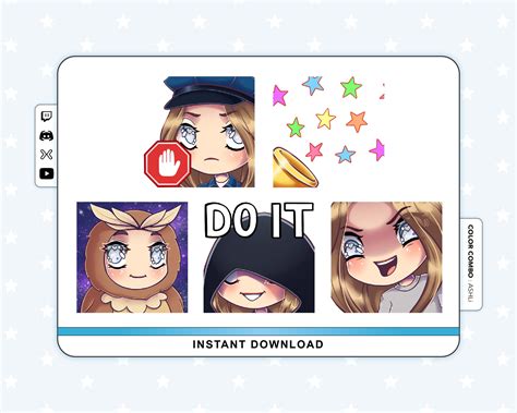 Twitch Emote Pack AMiNA Coconut Brown Hair Lavender Eyes Discord