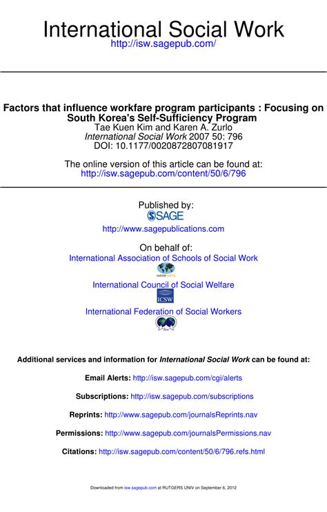 Pdf Factors That Influence Workfare Program Participantsfocusing On