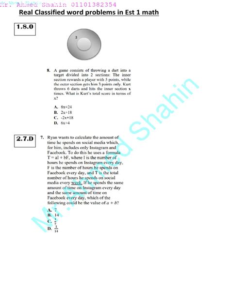 Mr Ahmed Shahins Classified Math Word Problems Covering Various Topics Including Fractions