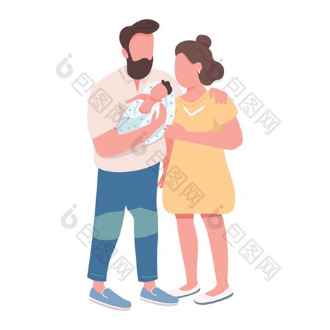 夫妇持有新生儿婴儿半平颜色向量字符png下载 包图网