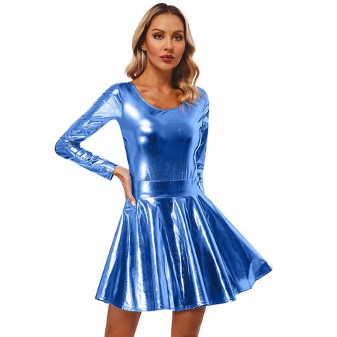 Womens Sets Festival Costume Wet Look Outfit Metallic Bodysuit Club