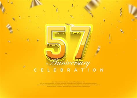 현대적인 노란색 3d 숫자와 함께 프리미엄 57주년 기념 디자인 프리미엄 ⁇ 터 배경 인사 및 축하 프리미엄 벡터