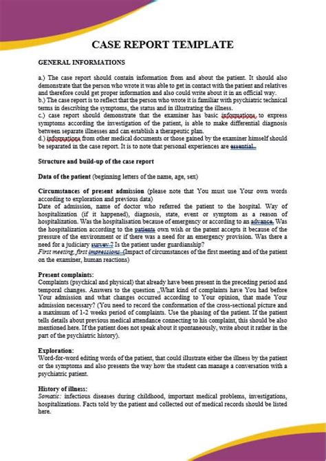 Printable Case Report Template Room Surf Com