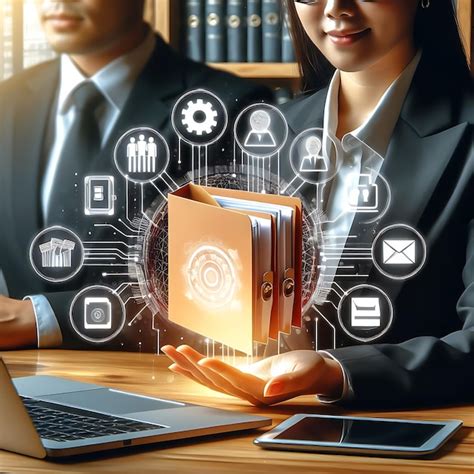 Businesswomen Utilize Laptops On Security Storage Systems And Cloud Computing Displaying Folders