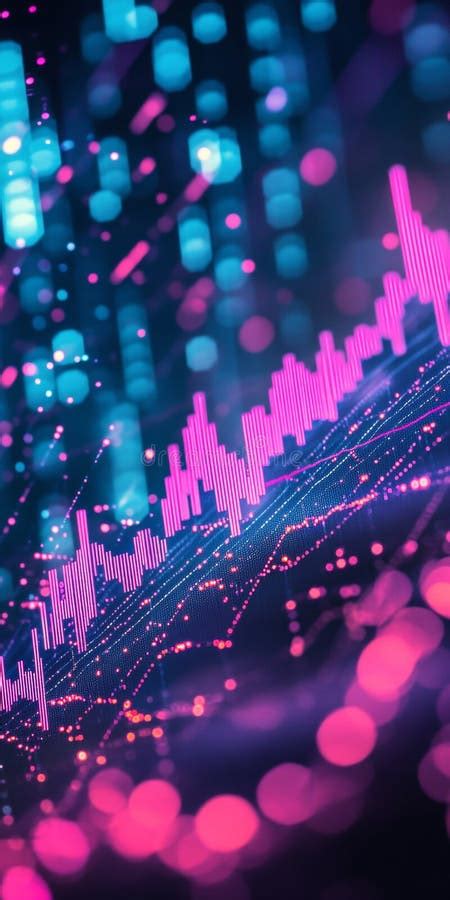 Abstract Digital Waveform Visualization With Bright Neon Colors And Vibrant Light Patterns Stock