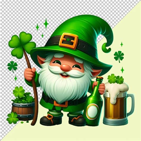 El día de San Patricio gnomos de dibujos animados con camarones gnomos