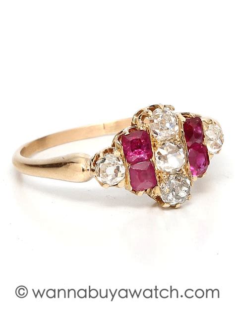 1900s Ruby Old Mine Cut Diamond And Gold Ring For Sale At 1stdibs