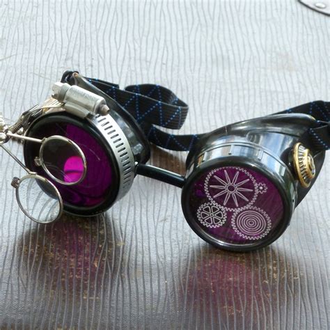 Black Goggles Pink Lenses W Etched Cogs And Eye Loupe