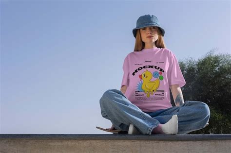 Premium Psd Full Shot Skater Girl Shooting Outdoors Mockup