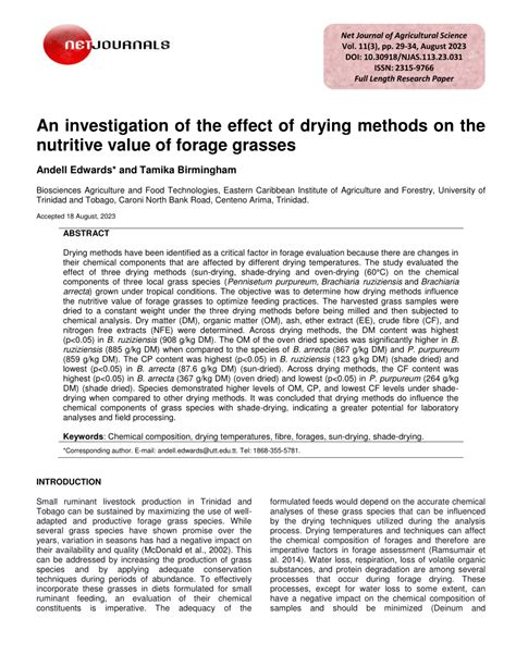 Pdf An Investigation Of The Effect Of Drying Methods On The Nutritive