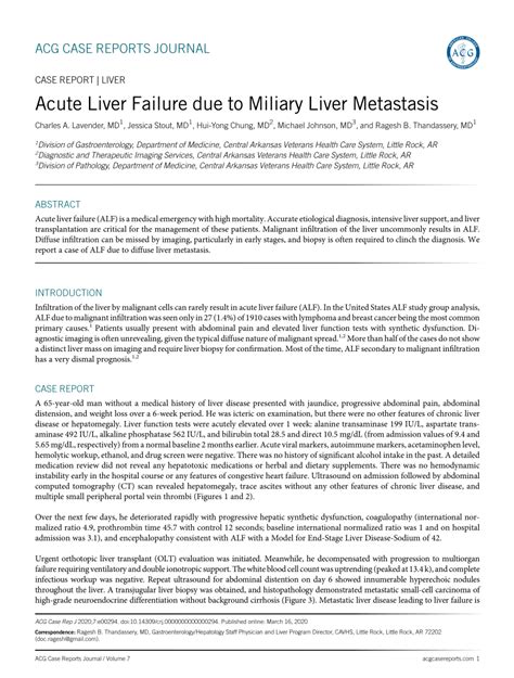 Pdf Acute Liver Failure Due To Miliary Liver Metastasis