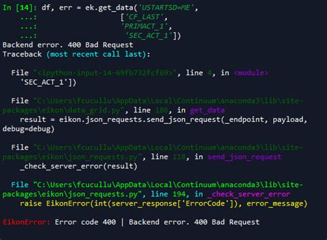 Error Code 400 Backend Error 400 Bad Request — Lseg Developer Community