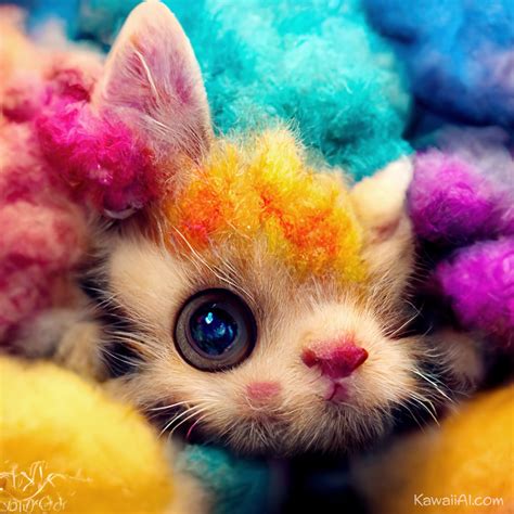 Adorable Fluffy Kittens Splashed With Colors Kawaii Ai
