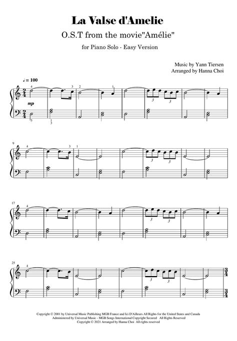 Yann Tiersen La Valse d Amelie OST from 아멜리에 Piano Solo 쉬운편곡