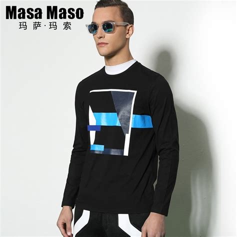 Masa Maso玛萨玛索潮男印花系列棉氨黑色印花长袖t恤19289玫瑰的天空
