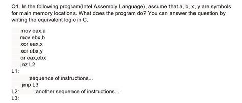 Solved Q1 In The Following Program Intel Assembly Lan