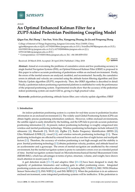 Pdf An Optimal Enhanced Kalman Filter For A Zupt Aided Pedestrian