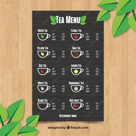 Шаблон меню чая в плоском стиле Бесплатно векторы