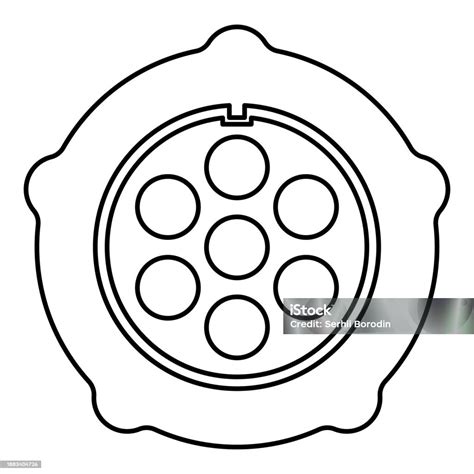 고기 분쇄기 접시 민서 얕은 고기 격자 성장을위한 창살 너트 나사 여성 나사 폴 스톱 래치 홀더 윤곽선 윤곽선 아이콘 검은 색 벡터 일러스트 레이 션 이미지 얇은 평면