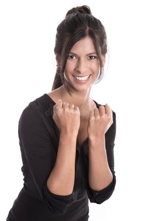 Successful Young Business Woman Smiling In A Black Dress Stock Image