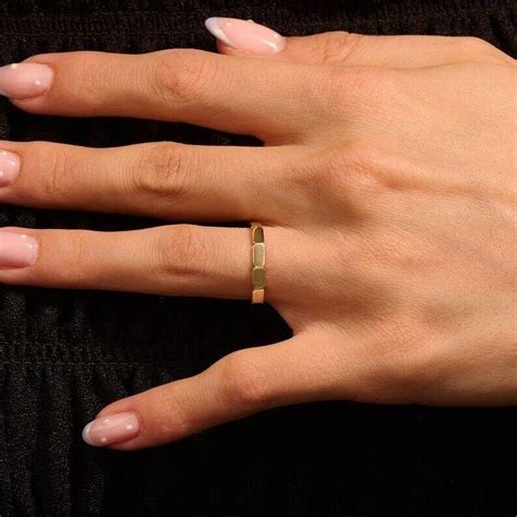 Trendy Rectangle Wedding Ring Band For Women 14k Solid Gold Stacking Rings For Sale At 1stdibs