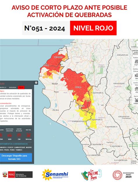 Senamhi advierte posible presencia de huaicos en tres regiones de la costa norte del Perú tras
