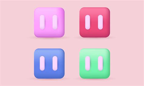 Unique 3d Realistic Set Icon Design Pause Button Colorful Isolated On