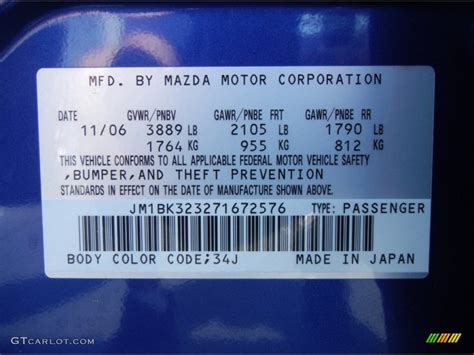 2007 Mazda3 Color Code 34j For Aurora Blue Mica Photo 78186327