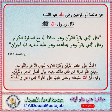 عن عائشة أم المؤمنين رضي الله عنها قالت قال رسول الله ﷺ مثل الذي