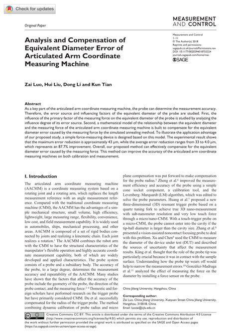 Pdf Analysis And Compensation Of Equivalent Diameter Error Of Articulated Arm Coordinate