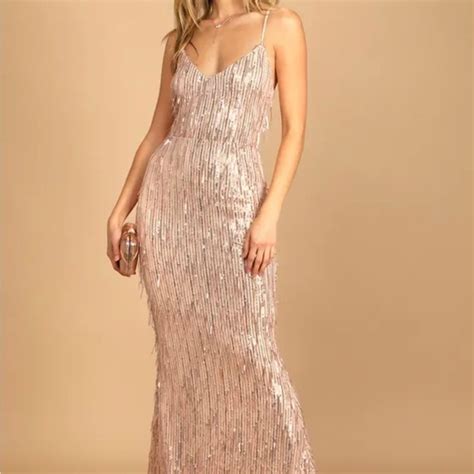Dresses New Rose Gold Sequin Fringe Laceup Maxi Dress Poshmark