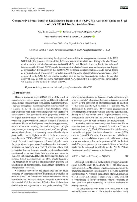 Pdf Comparative Study Between Sensitization Degree Of The 04 Mo